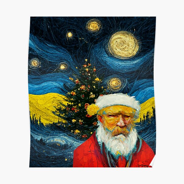"Van Gogh Christmas Santa Painting Starry Night Remake" Poster for Sale ...