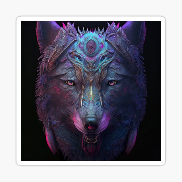 "colorful fantasy wolf neon illustration" Sticker for Sale by ...