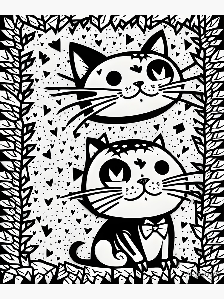 "Beautiful Black and White Cat Illustration - Modern Art" Sticker for ...