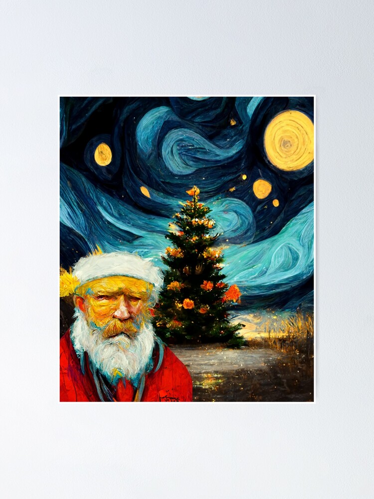 "Van Gogh Christmas Santa Painting Starry Night Remake" Poster for Sale ...