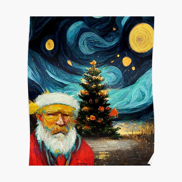 "Van Gogh Christmas Santa Painting Starry Night Remake" Poster for Sale ...