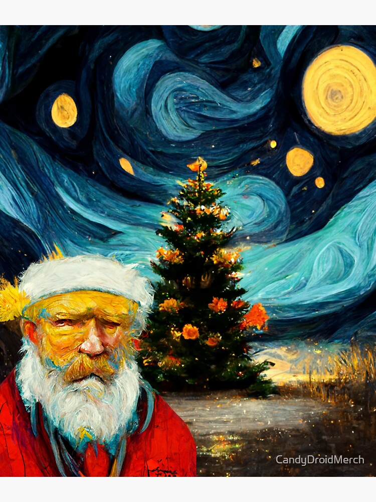 "Van Gogh Christmas Santa Painting Starry Night Remake" Sticker for ...
