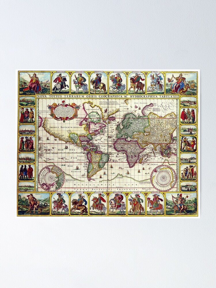 "Vintage 1652 World Map by Claes Janszoon Visscher" Poster by podartist ...