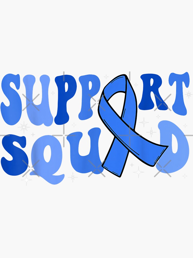 "Support Squad Type 1 Diabetes Awareness T1D Blue Ribbon" Sticker for ...