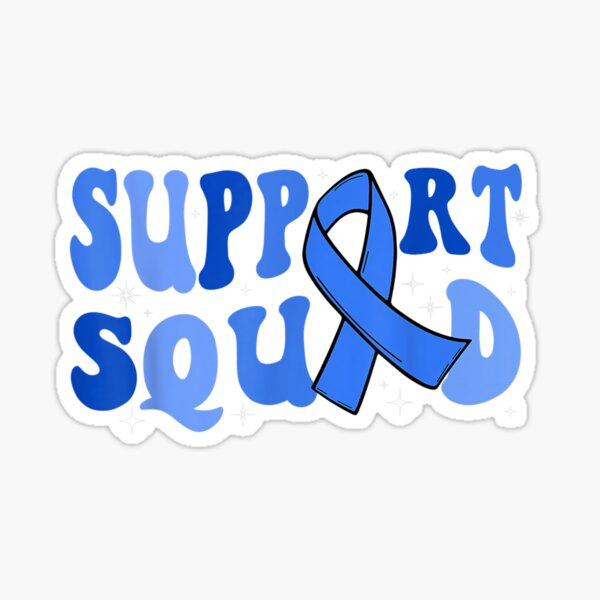 "Support Squad Type 1 Diabetes Awareness T1D Blue Ribbon" Sticker for ...