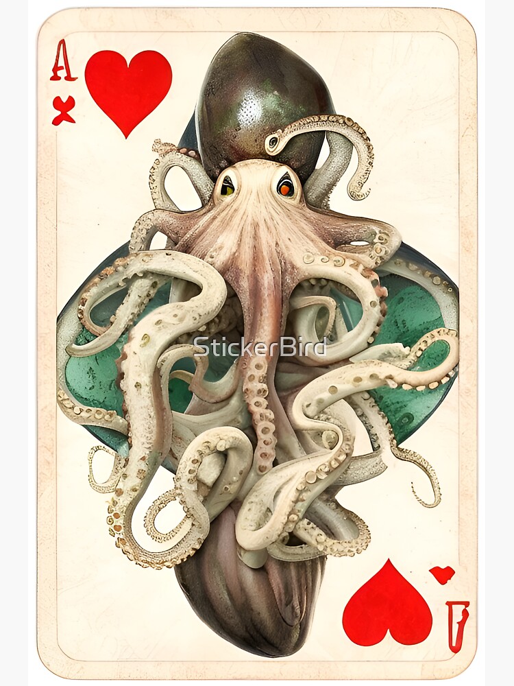 "Vintage Playing Card Octopus Squid Design Artwork" Sticker for Sale by ...