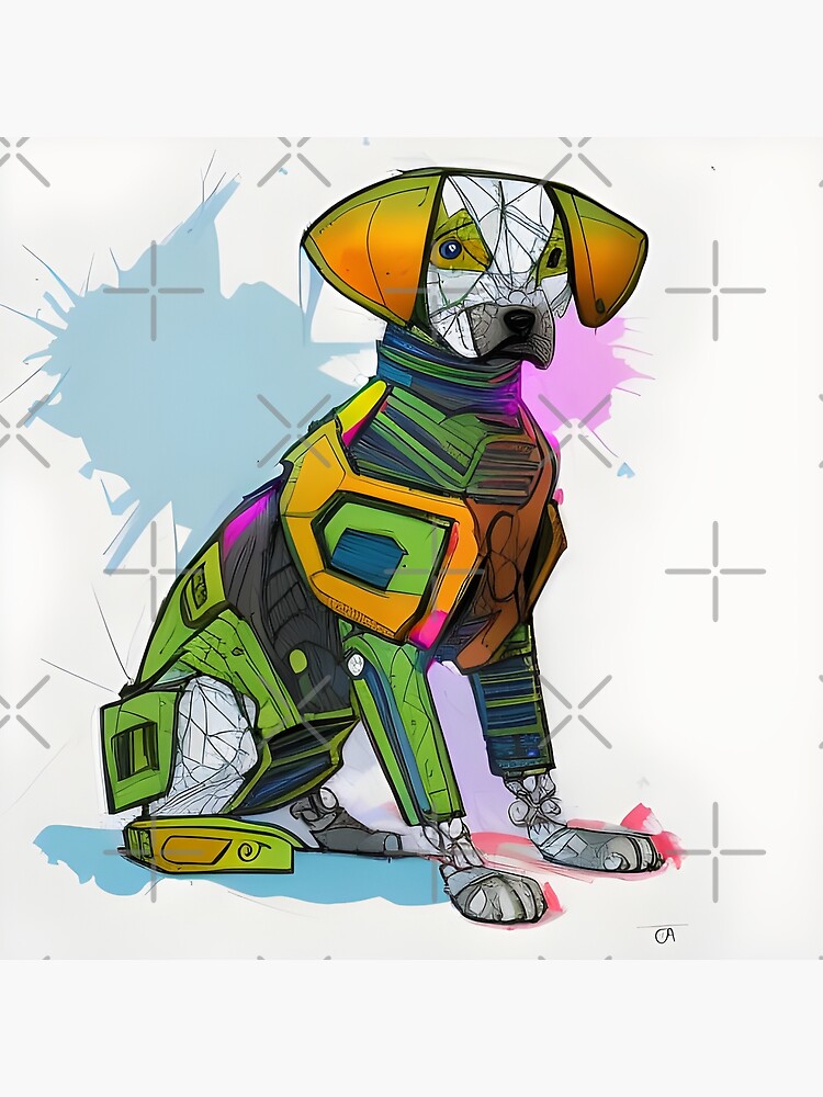Poster « AI Generated Art, Cyborg Dog, dessin à l'encre colorée 2 ...