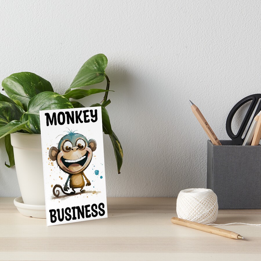 "Monkey Business Cute Watercolor Monkey Text Based Design with Cute ...