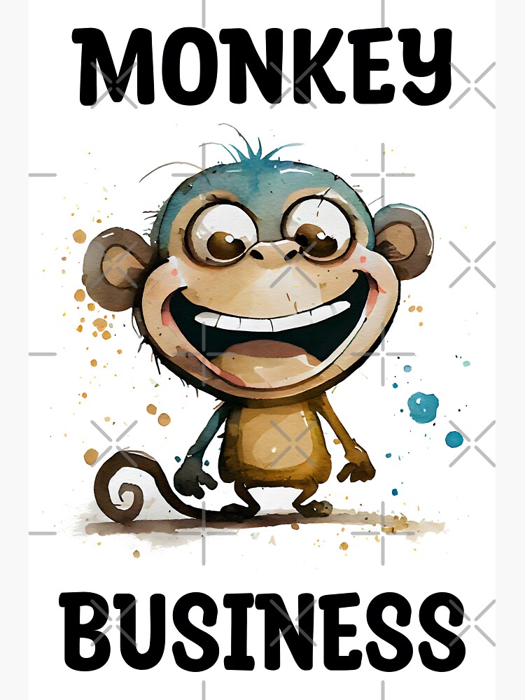 "Monkey Business Cute Watercolor Monkey Text Based Design with Cute ...
