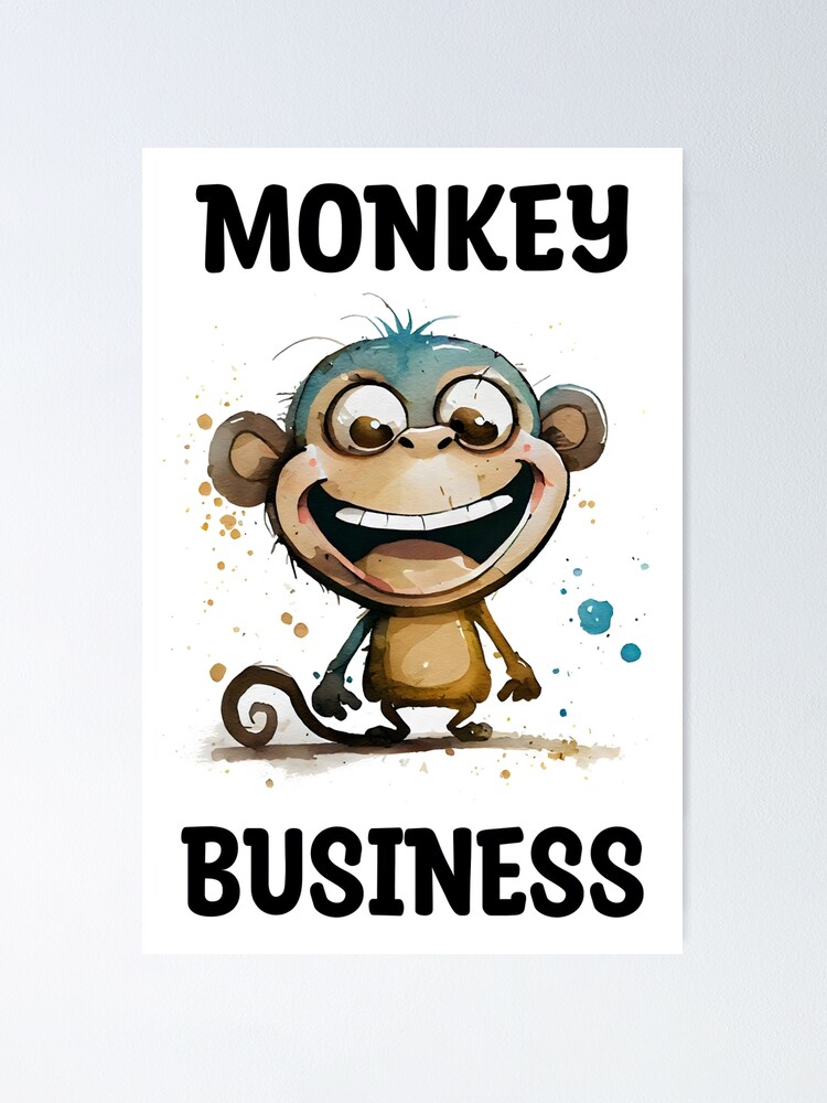 "Monkey Business Cute Watercolor Monkey Text Based Design with Cute ...