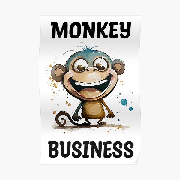 "Monkey Business Cute Watercolor Monkey Text Based Design with Cute ...