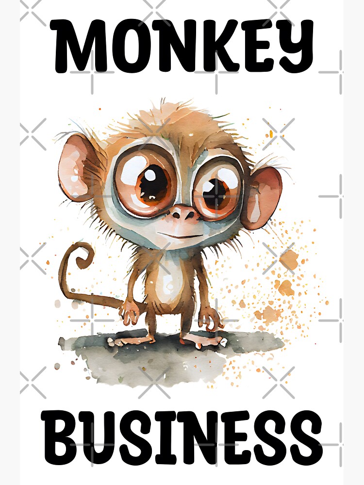 "Monkey Business Cute Watercolor Monkey Text Based Design " Sticker for ...