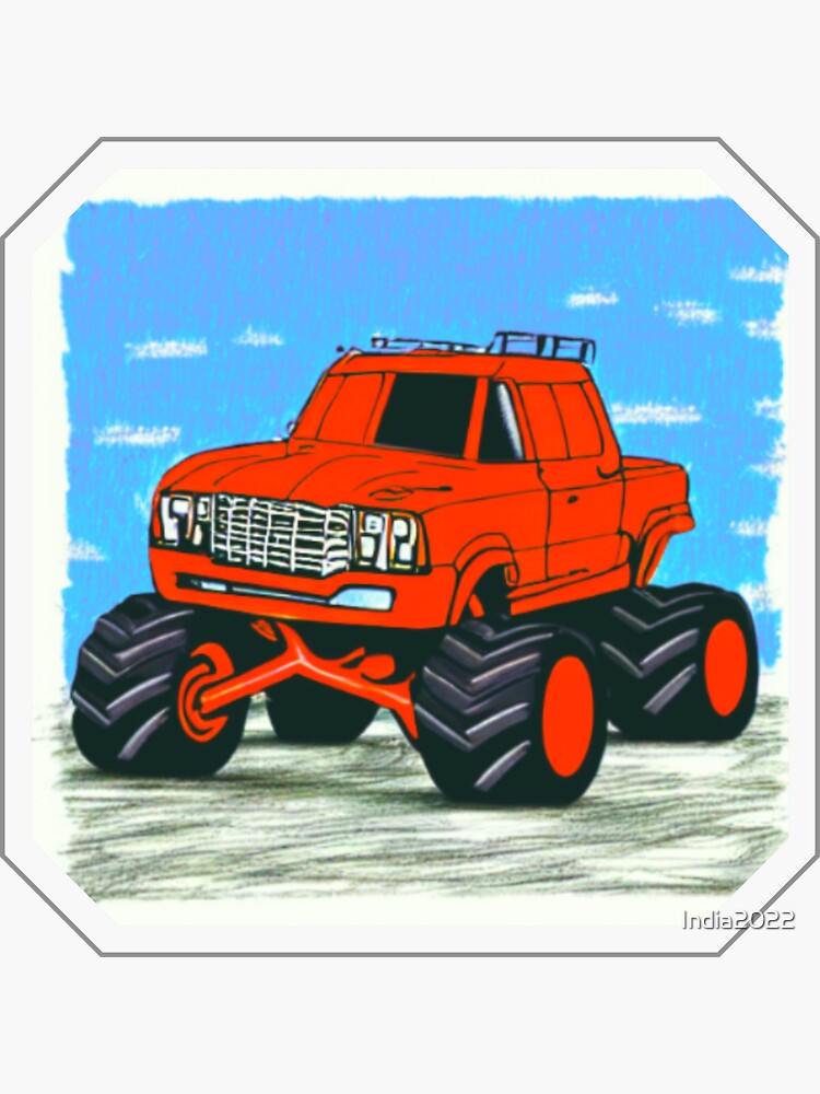 "Red Monster Truck" Sticker for Sale by India2022 | Redbubble