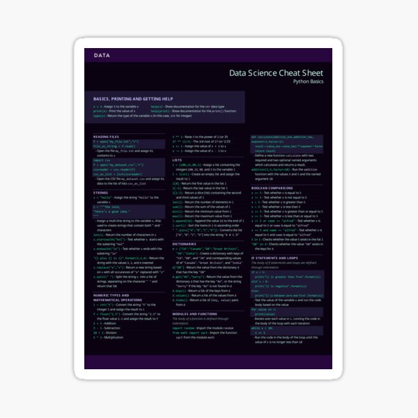 "data science cheat sheet,python " Sticker for Sale by radium45 | Redbubble