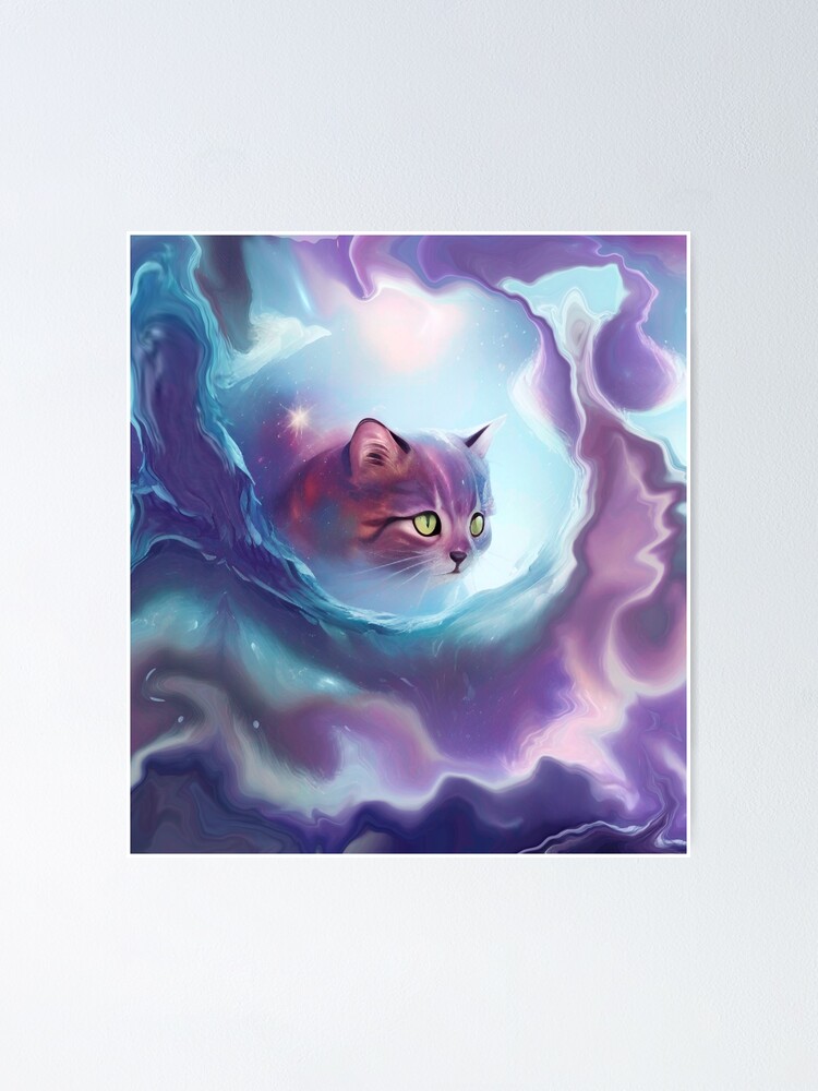"Surreal Nebula Cat Abstract Digital Portrait" Poster for Sale by ...