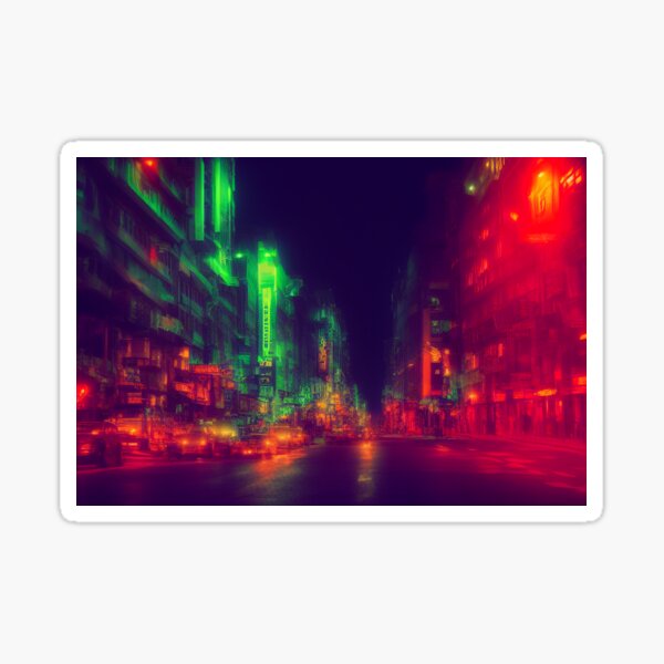 "Red & Green Neon City Streets" Sticker for Sale by emuquah | Redbubble