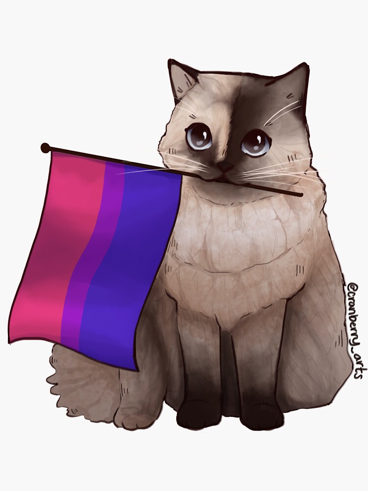 "Cat Holding Bisexual Flag" Sticker for Sale by MissCranberry | Redbubble