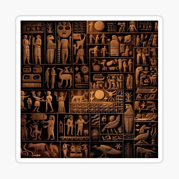 "Ancient Sumerian pictographs of olden rituals and people a black and ...
