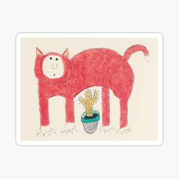 "The Cactus and the Cat" Sticker for Sale by phylliswalter | Redbubble