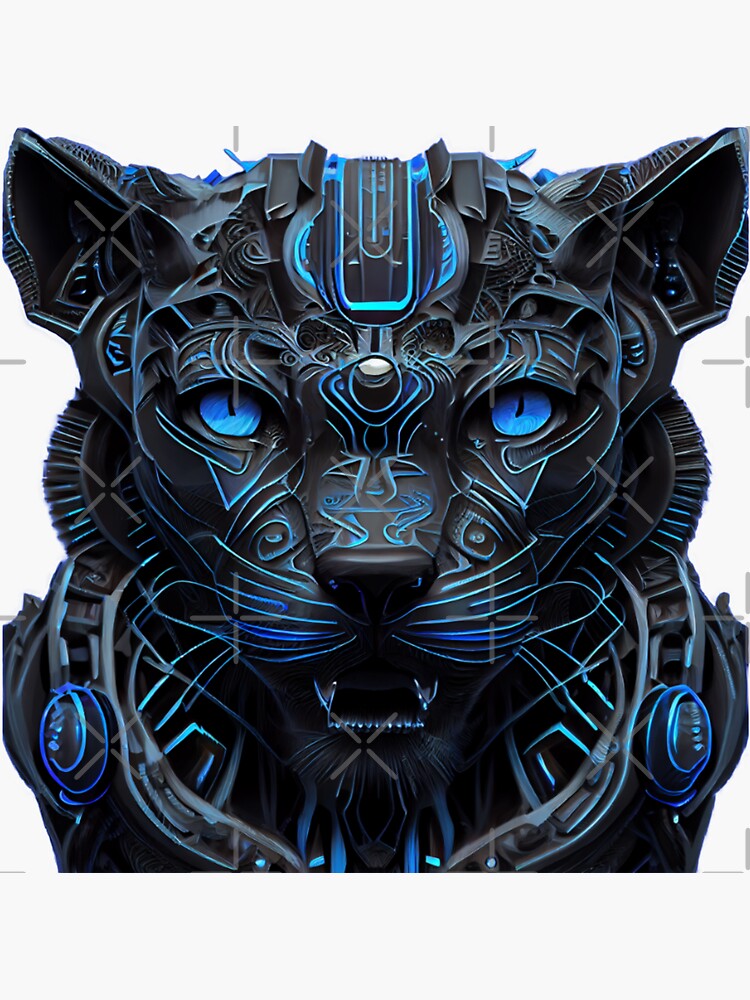 "Cyber Cat - Portrait Of A Futuristic Cyber Black & Blue Cat" Sticker ...