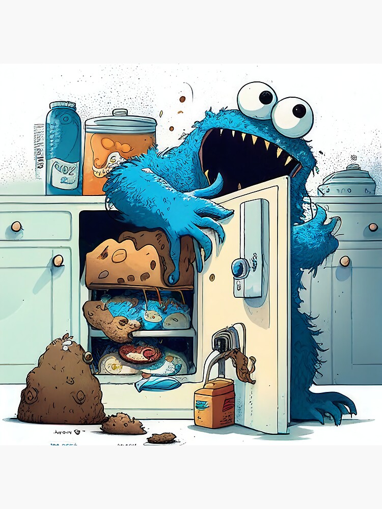 "A cute blue monster is stealing food." Sticker for Sale by Simeonzsm ...