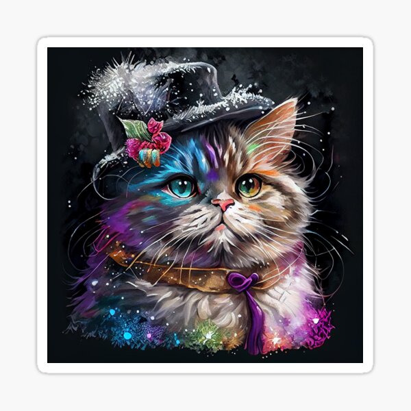 "Victorian multicolor cat with a black hat" Sticker for Sale by ...