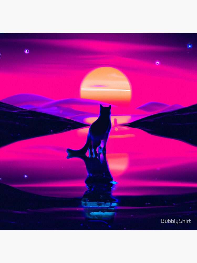 "synthwave cat" Sticker for Sale by BubblyShirt | Redbubble