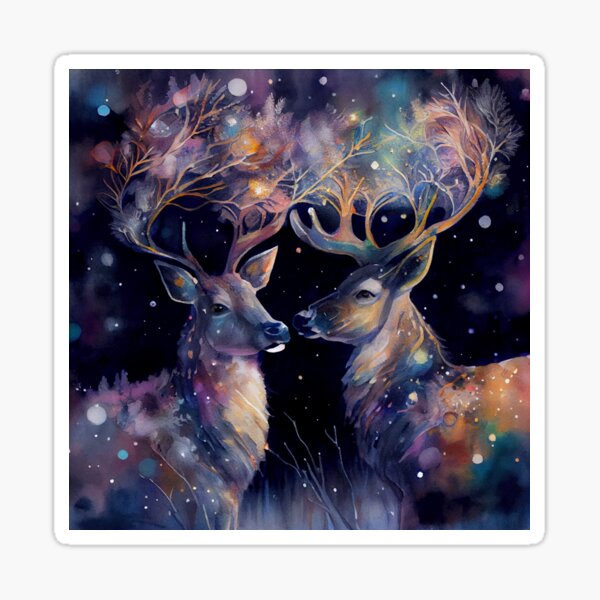 "Cute watercolor reindeer couple" Sticker for Sale by FoxLavis | Redbubble