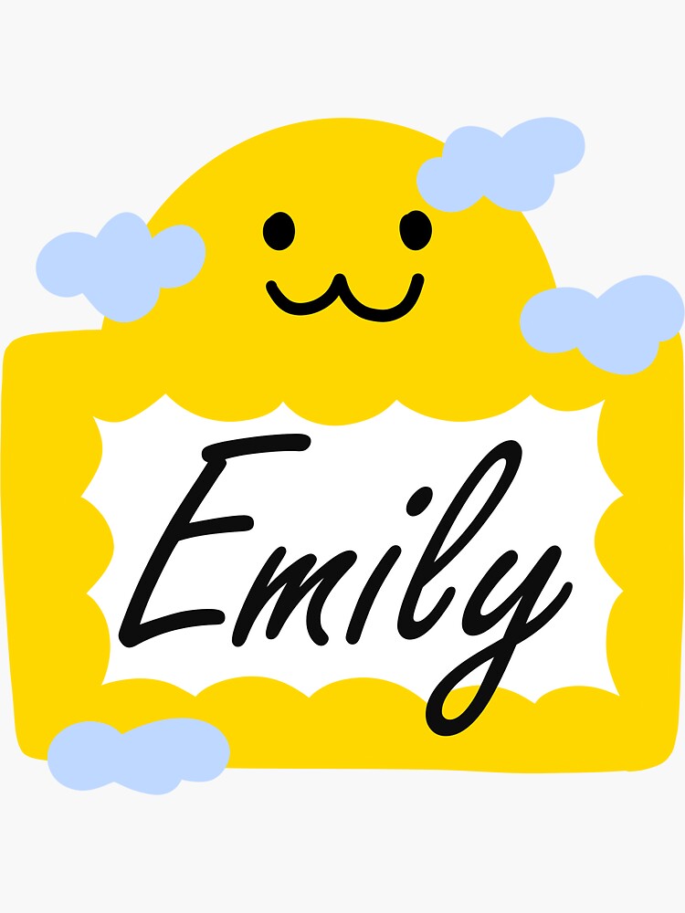 "Happy cloud name tag (mustard yellow) (Emily)" Sticker for Sale by ...