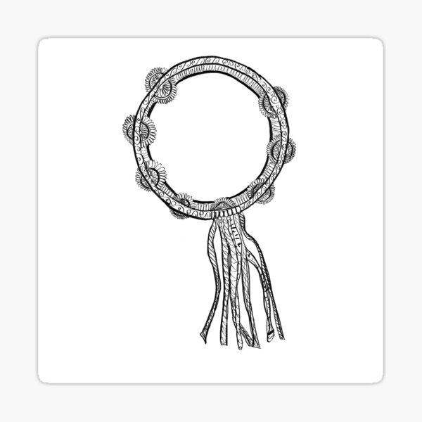 "Timbrel with ribbons (Black and White Line Drawing)" Sticker for Sale ...