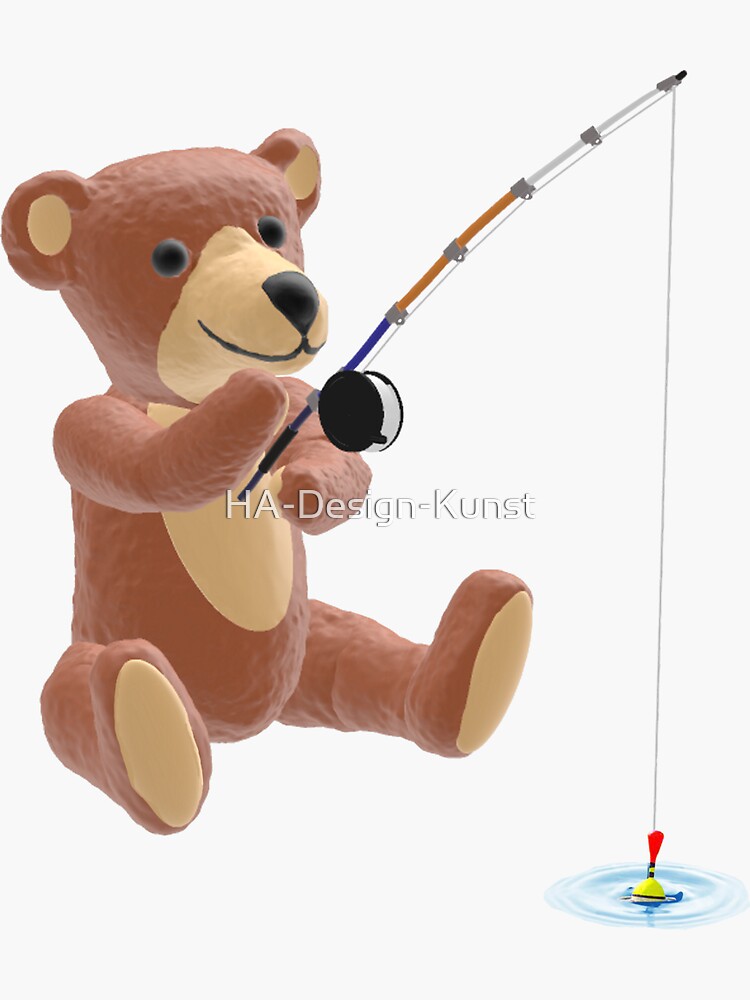"Fishing teddy - 3D look" Sticker for Sale by HA-Design-Kunst | Redbubble