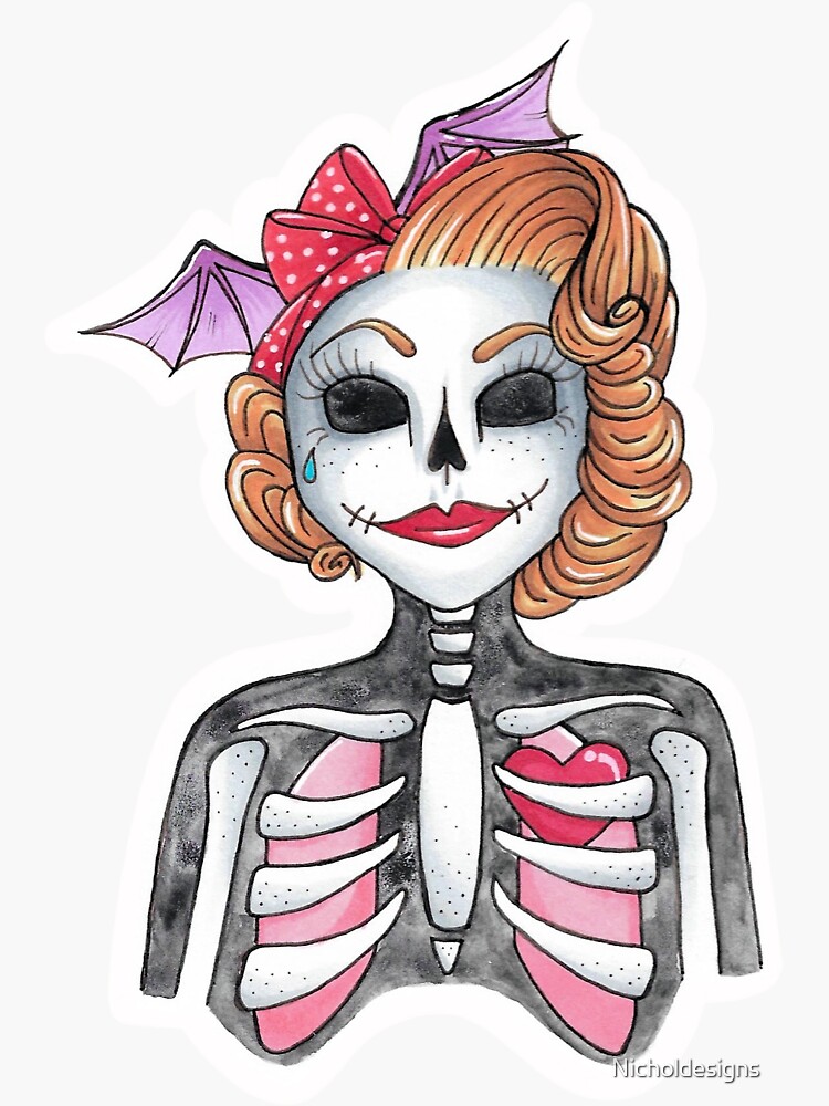 "Pin Up Skeleton" Sticker for Sale by Nicholdesigns | Redbubble