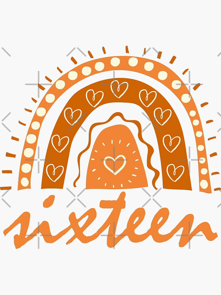 Pegatina «Dieciséis años Decimosexto cumpleaños Cute Fun Doodle Boho ...