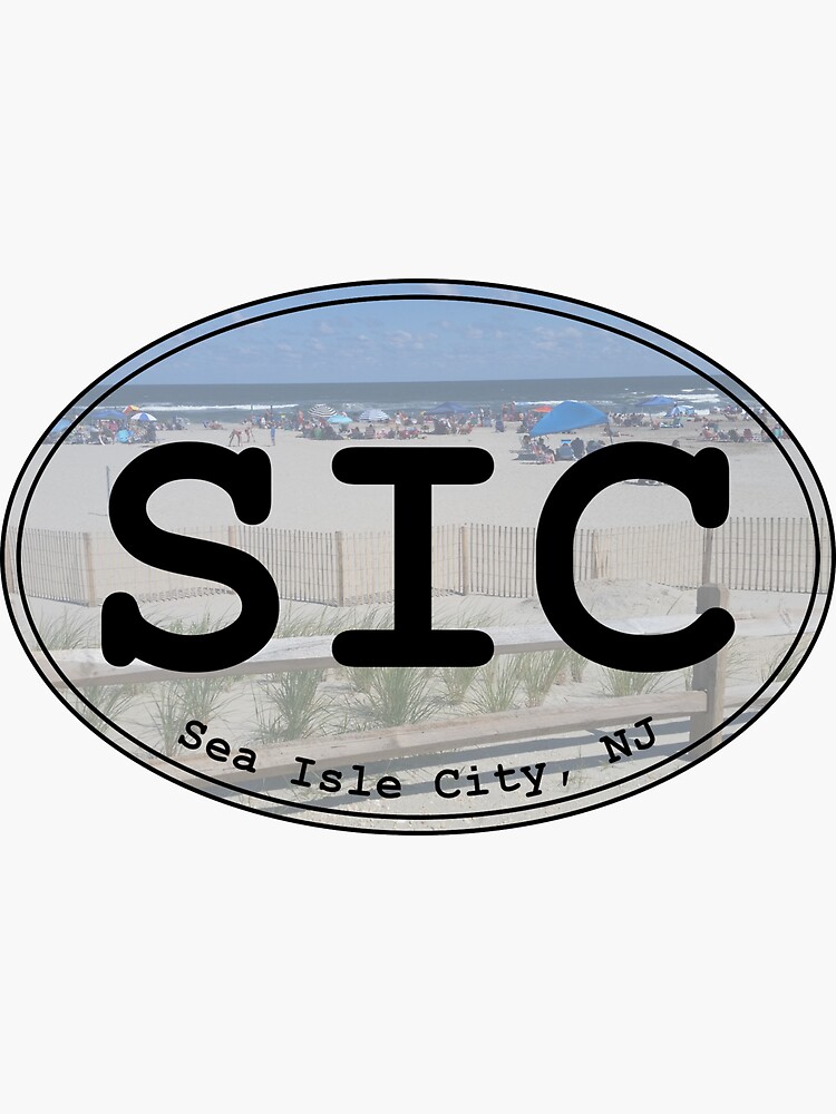 "SIC - Sea Isle City Oval Design with Beach Scene Photo" Sticker for ...