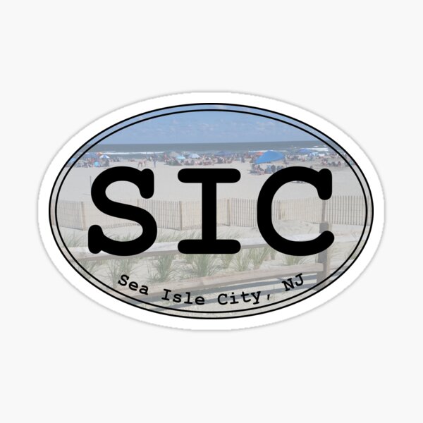 "SIC - Sea Isle City Oval Design with Beach Scene Photo" Sticker for ...
