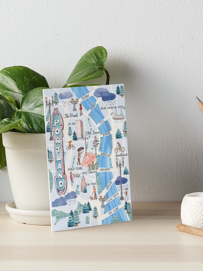 "Portland Illustrated Map (Square)" Art Board Print for Sale by ...