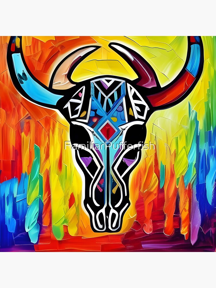 "Aztec Pattern Bull Skull" Sticker for Sale by AHeustis | Redbubble