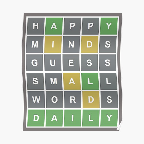 "Happy Minds Guess Small Words Daily Wordle Game" Poster for Sale by ...