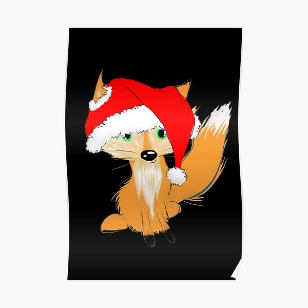 "Cute Christmas fox with santa hat" Poster for Sale by AH74-17 | Redbubble
