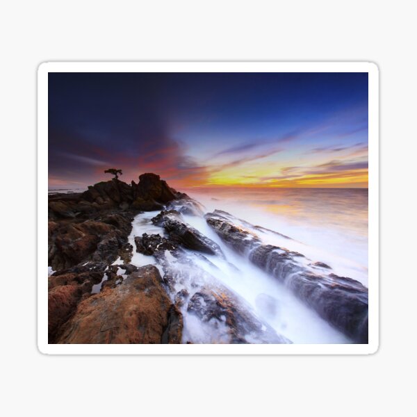 "Coast Sunset Waves Rock" Sticker for Sale by DanDesignn | Redbubble