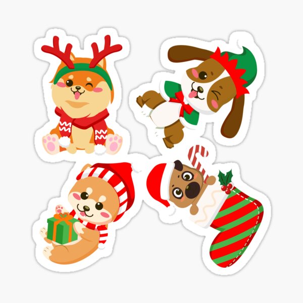 "Cute Christmas Puppies, Merry Christmas Sticker Pack" Sticker for Sale ...