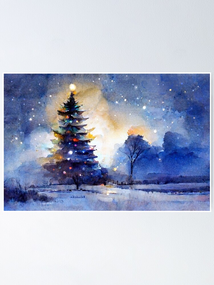 "Watercolor Christmas tree painting" Poster for Sale by PP-Patterns ...