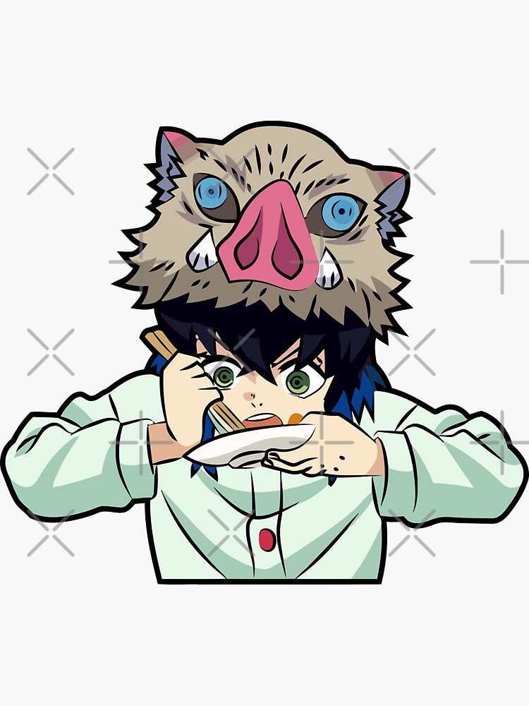"Demon Slayer Inosuke Hashibira Eats" Sticker for Sale by Onlyeine ...