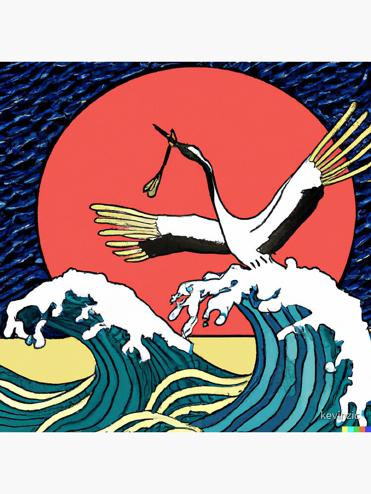 "Ukiyo-e Style Japanese Flying Crane " Sticker for Sale by kevinzic ...