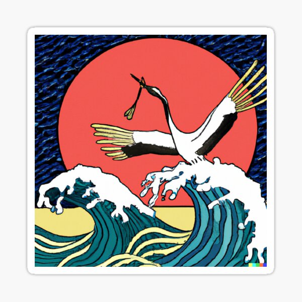 "Ukiyo-e Style Japanese Flying Crane " Sticker for Sale by kevinzic ...