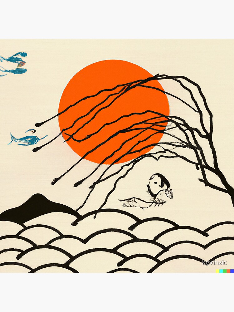 "Ukiyo-e Style Japanese Sun" Sticker for Sale by kevinzic | Redbubble
