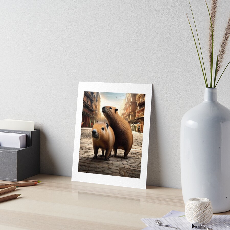 "Exploring Town Capybara. Cute Capybaras" Art Board Print for Sale by ...