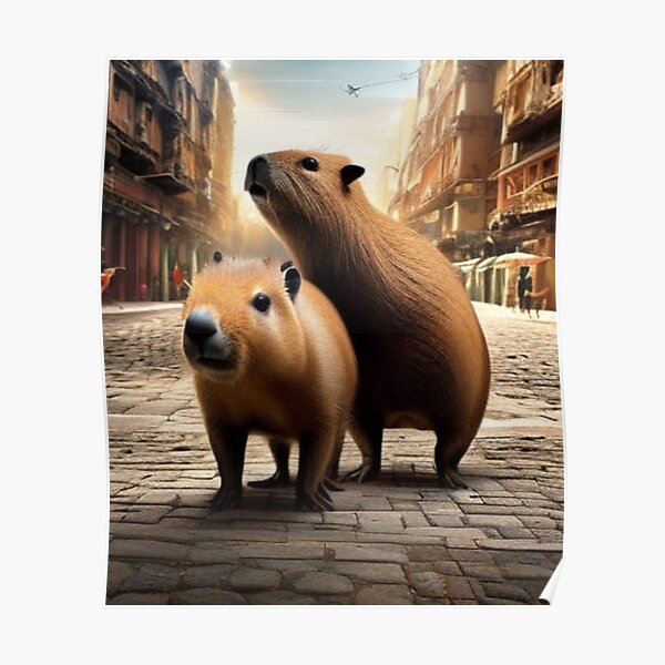 "Exploring Town Capybara. Cute Capybaras" Poster for Sale by ...