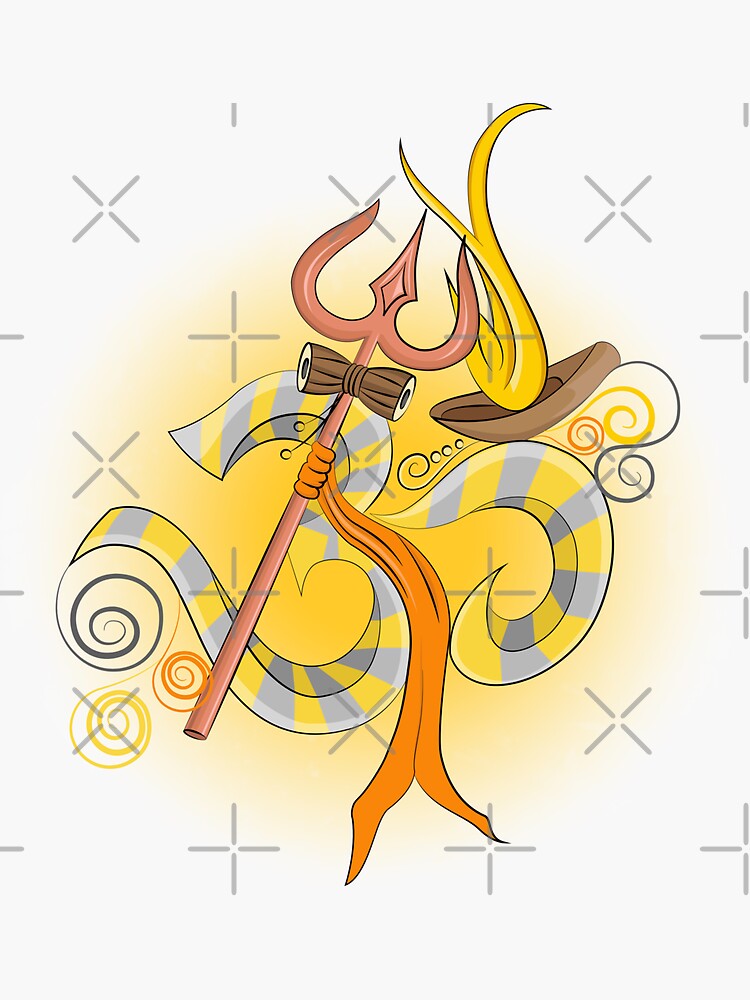 "OM: Trishul & Damaru" Sticker for Sale by ramanandr | Redbubble
