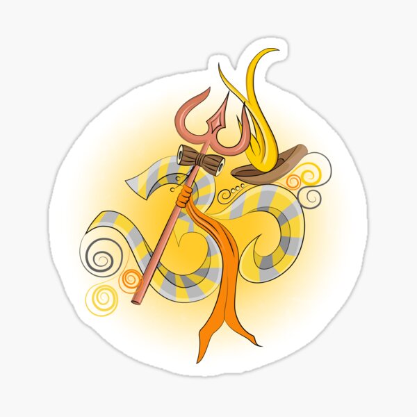"OM: Trishul & Damaru" Sticker for Sale by ramanandr | Redbubble